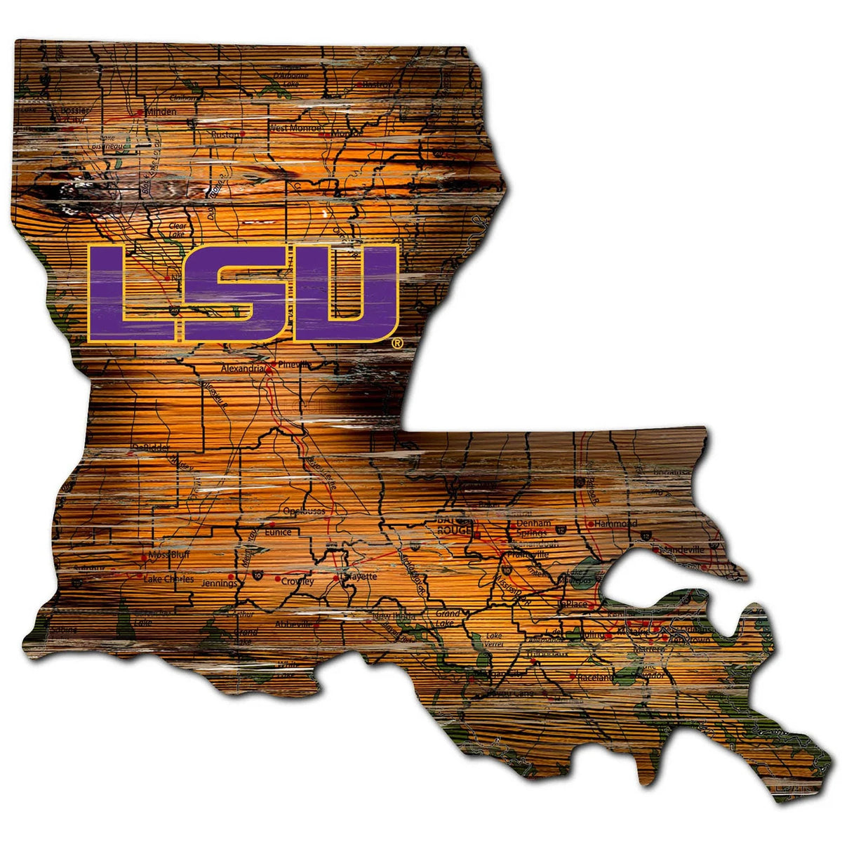 LSU 24" Wood State Road Map Sign Large – JP Sports